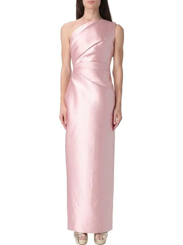 Solace London One-shoulder Satin Gown With Back Slit - Pink