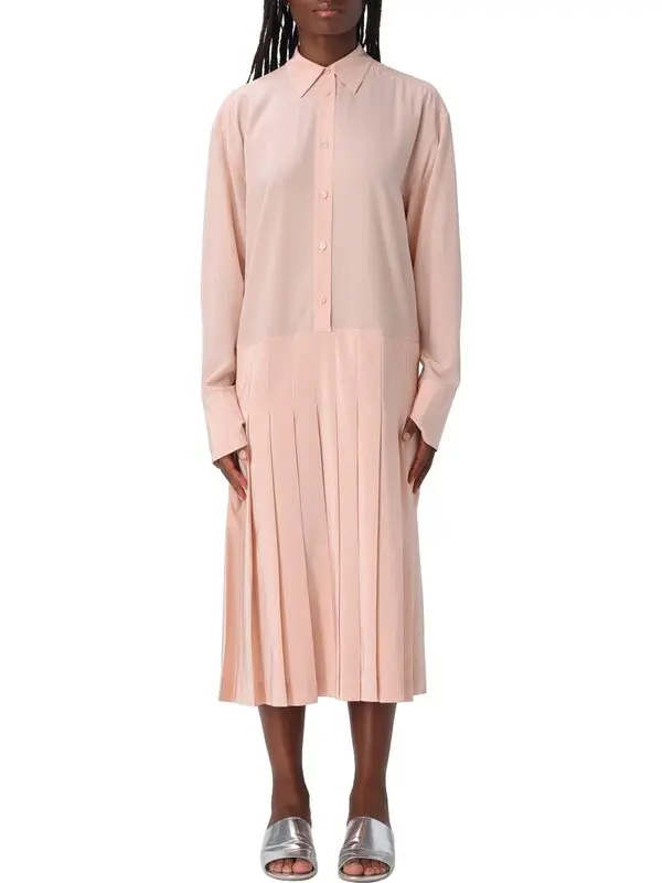 TOTEME Pleated Silk Midi Shirt Dress - Pink