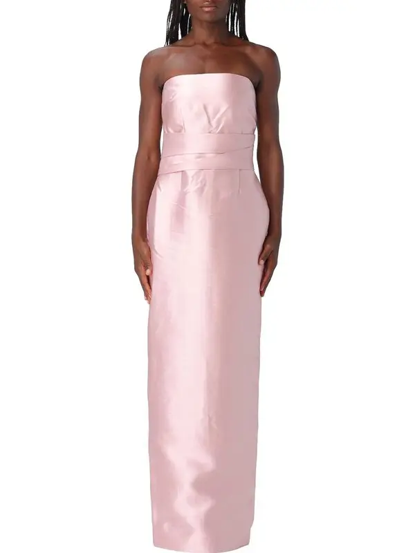 Solace London Off-the-shoulder Satin Gown With Slit - Pink