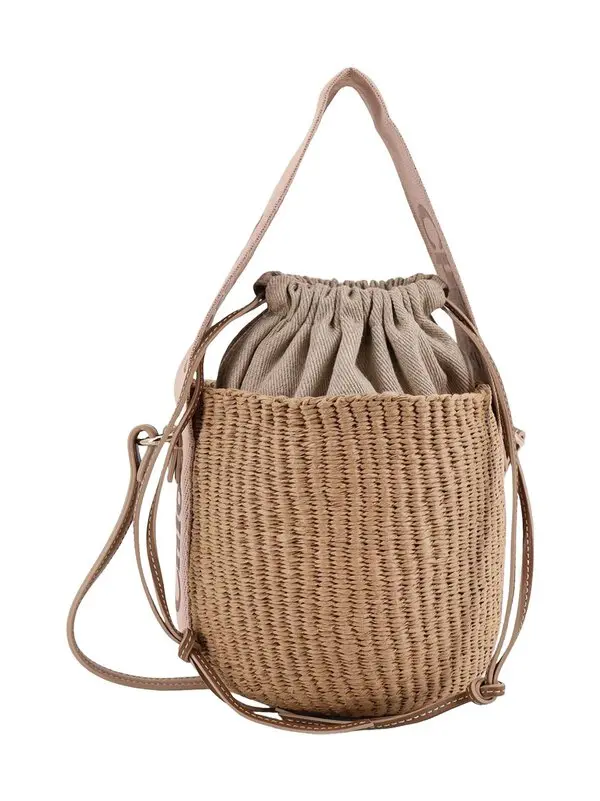 Chloé Woody Mini Bucket Bag In Raffia - Beige