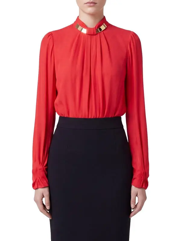 Elisabetta Franchi Long-sleeved Georgette Blouse With Jewel Neck - Red