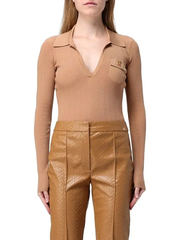Elisabetta Franchi Ruffled Long-sleeve Bodysuit - Beige