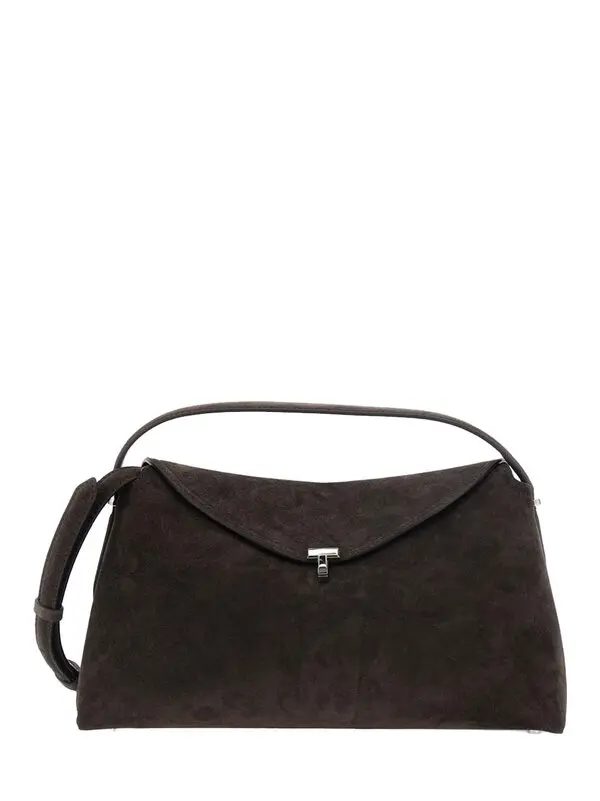 TOTEME T-lock Shoulder Bag In Suede Leather With Monogram - Brown