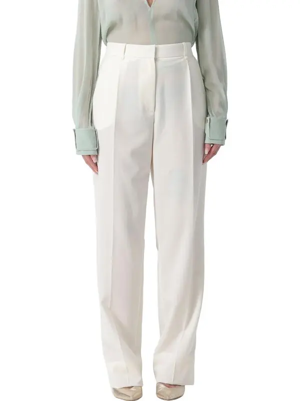 Elisabetta Franchi High-waisted Straight-leg Trousers In Wool Gabardine - Ivory