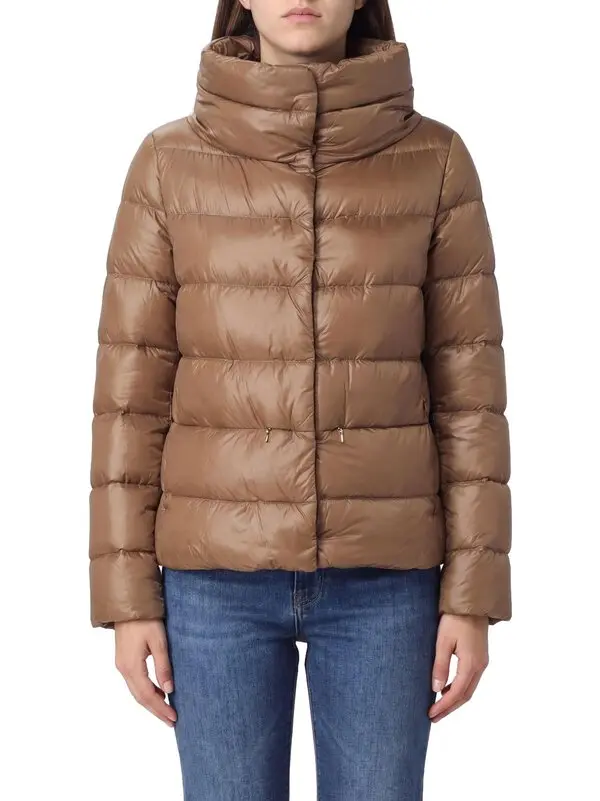 Herno Short Quilted Ultralight Nylon Down Jacket With High Neck And Drawstring - Camel