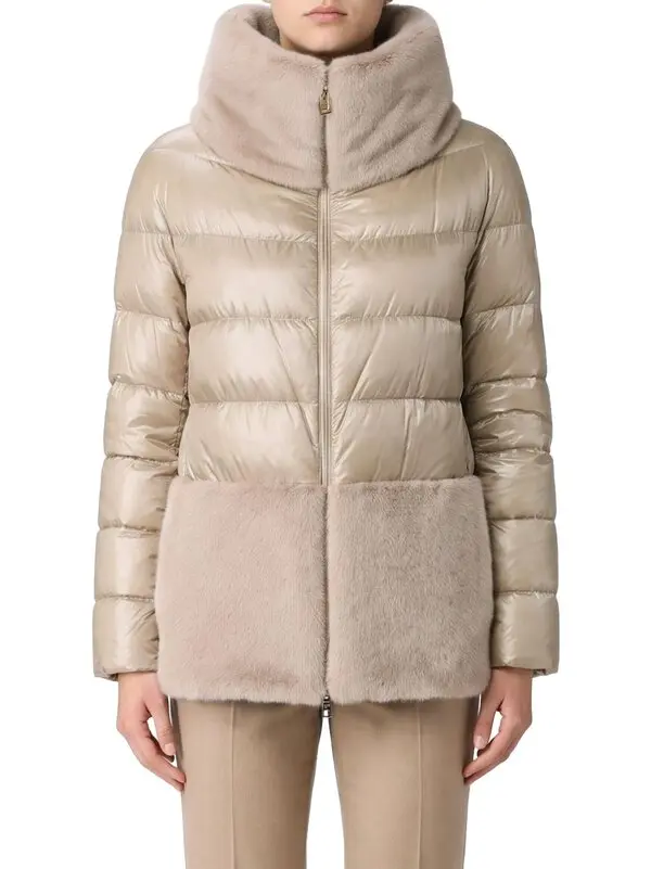 Herno Short Ultralight Nylon Down Jacket With Faux Fur Details - White