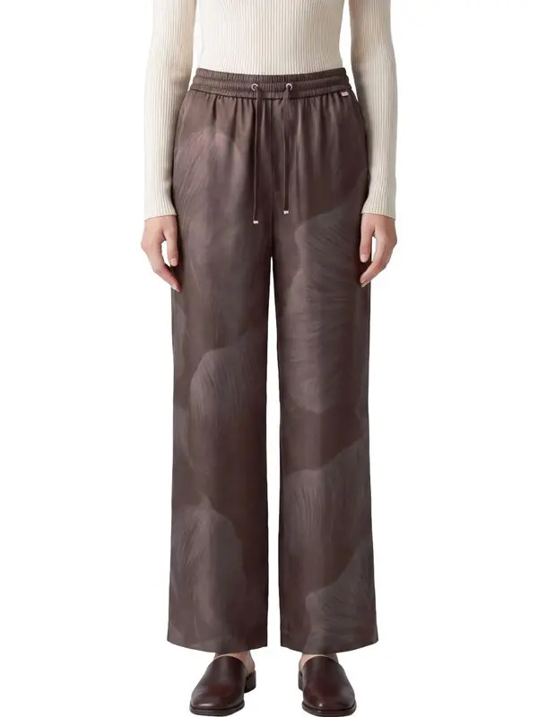 Herno Floral Print Silk Straight-leg Trousers With Drawstring Waist - Brown