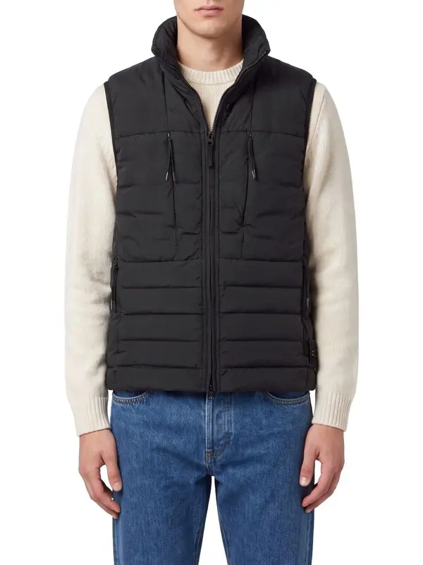 Stone Island Quilted Nylon Vest With Funnel Neck And Compass Logo - Black