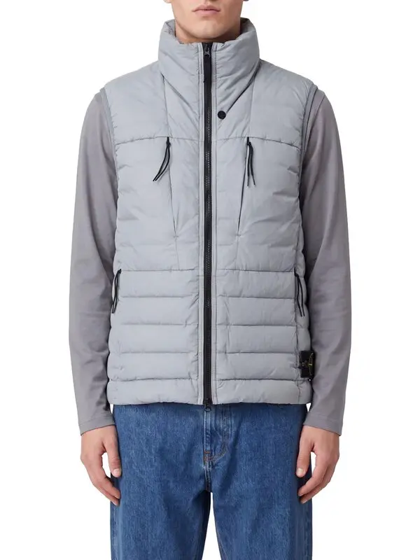 Stone Island Quilted Nylon Vest With Funnel Neck And Compass Logo - Ice