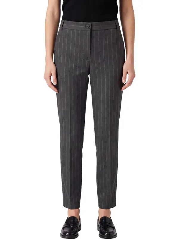 Pinko Pinstriped Slim Fit Chino Trousers In Wool Blend With Mid-rise - Grey