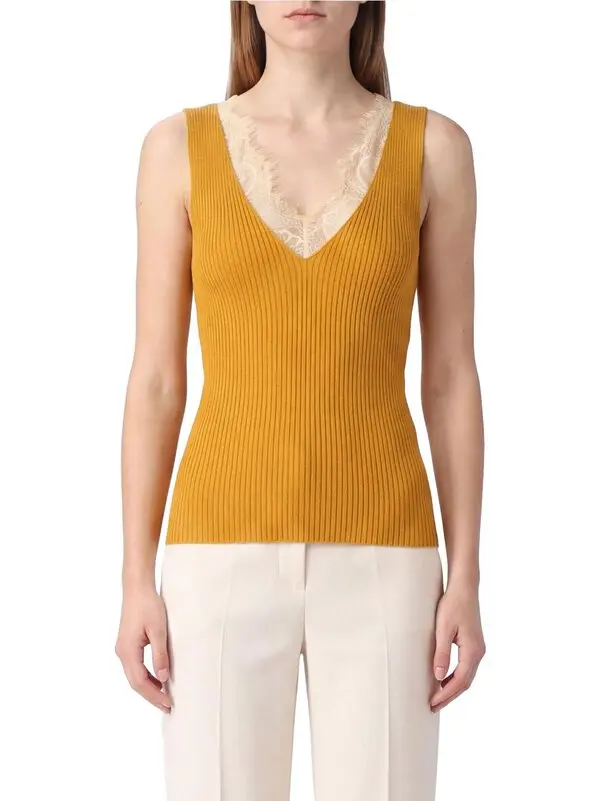 Pinko Sleeveless V-neck Lace Trim Top - Gold