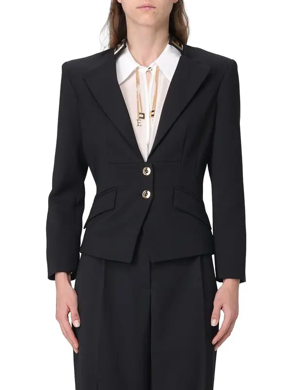 Elisabetta Franchi Single-breasted Crêpe Blazer With Slim Fit And Padded Shoulders - Black