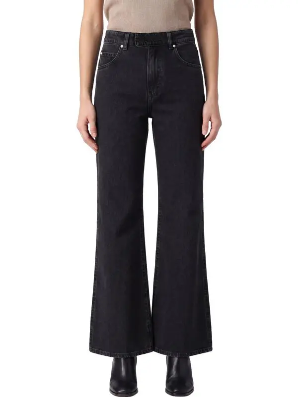 Pinko High-waisted Flare-leg Jeans In Cotton Denim With Side Slits - Black