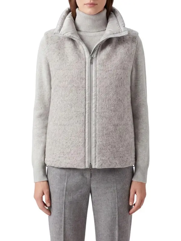 Herno Padded Wool Blend And Nylon High Neck Zip-up Gilet - Grey