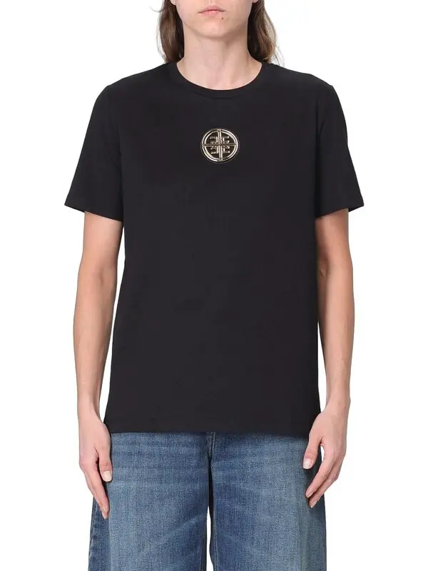Elisabetta Franchi Cotton T-shirt With Metallic Logo - Black