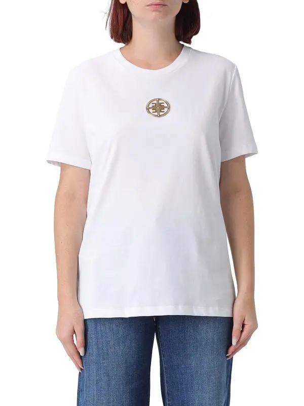 Elisabetta Franchi Cotton T-shirt With Metallic Logo - White