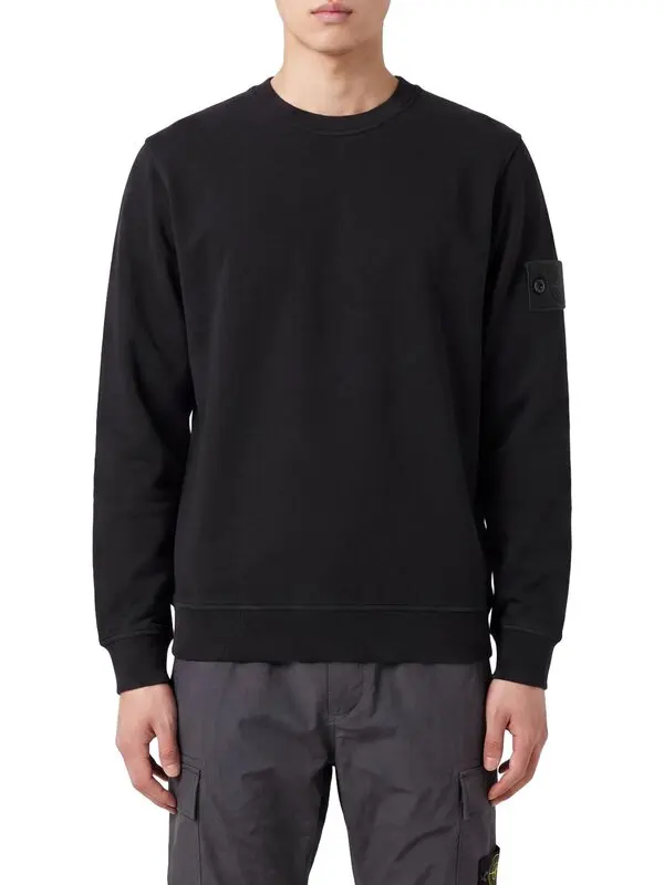 Stone Island Cotton Jersey Crewneck Sweatshirt With Compass Logo Patch - Black