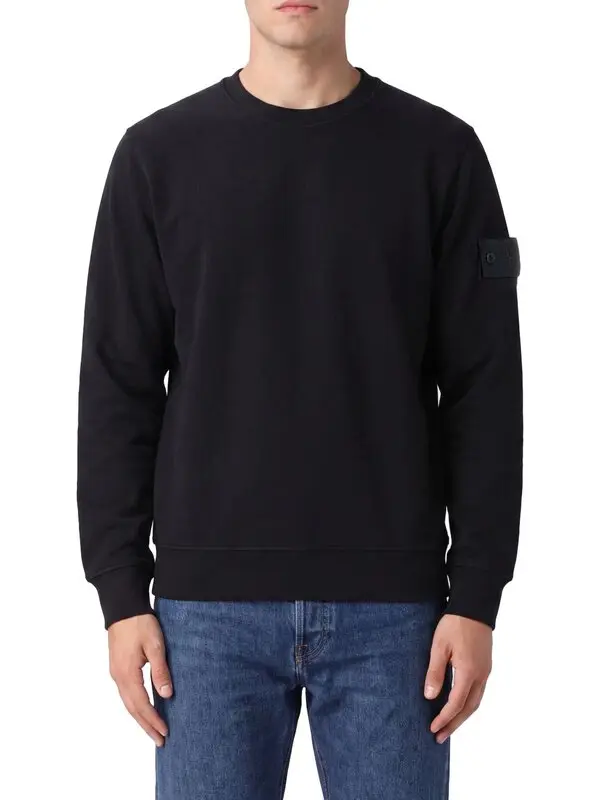 Stone Island Cotton Jersey Crewneck Sweatshirt With Compass Logo Patch - Blue