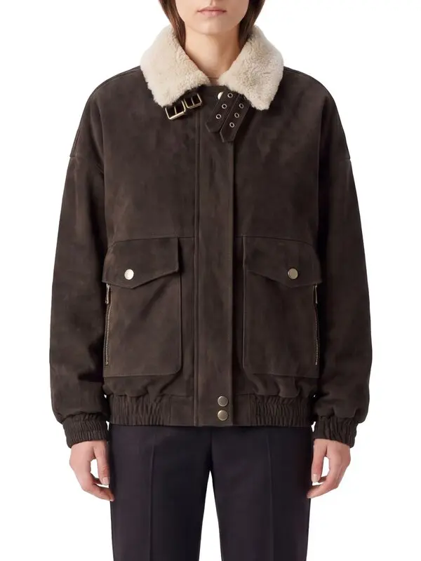 SEMICOUTURE Suede Jacket With Fur Collar - Brown