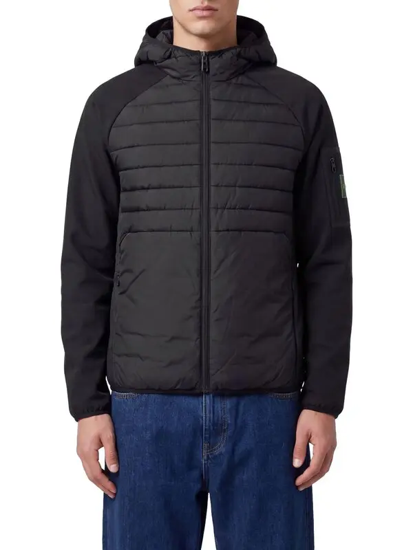 BOSS Short Water-repellent Padded Jacket With Hood And Logo Patch - Black