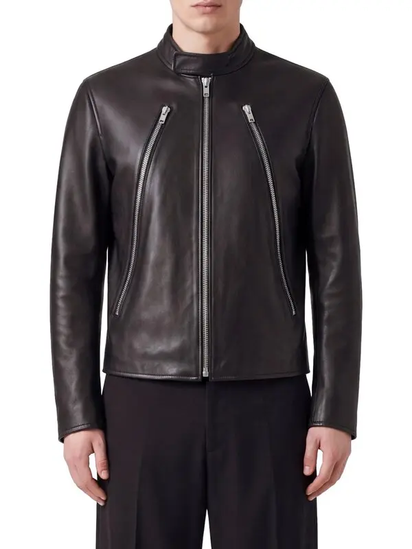 MAISON MARGIELA Lambskin Leather Biker Jacket With Four Stitches Logo - Black