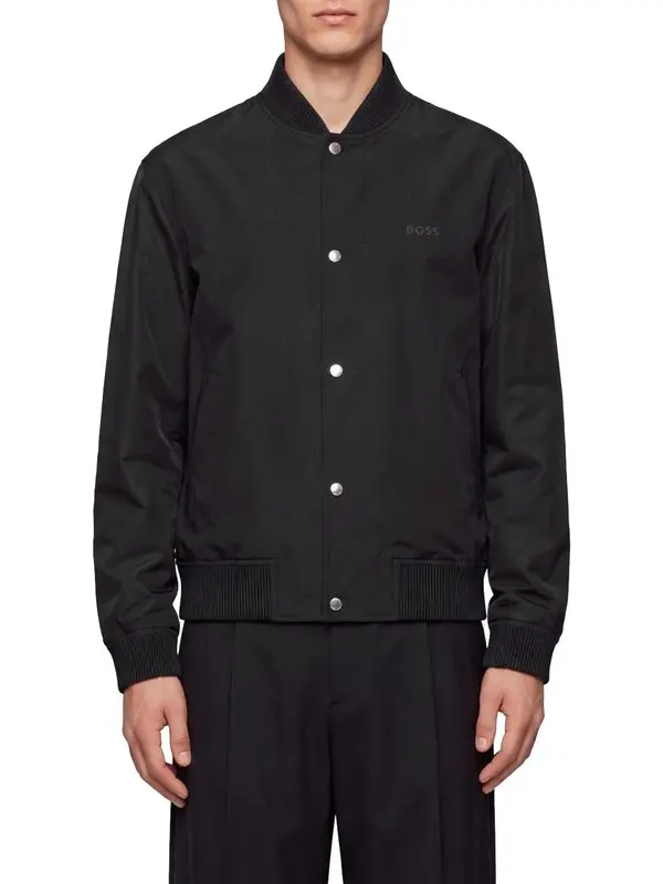 BOSS Technical Fabric Varsity Bomber Jacket - Black