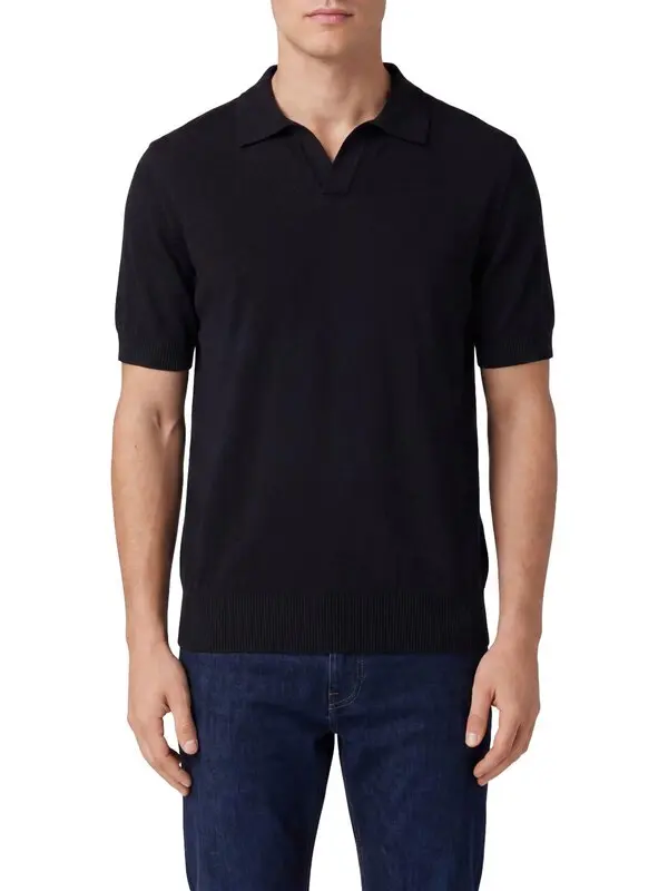 BOSS Virgin Wool Knit Polo Shirt With V-neck And Short Sleeves - Black