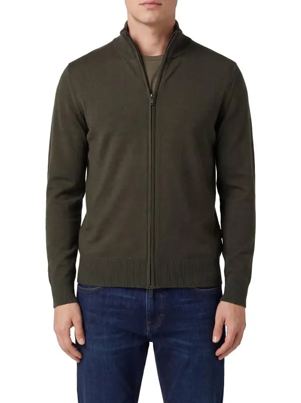 BOSS Slim Fit Virgin Wool Zip-up Turtleneck Cardigan - Green