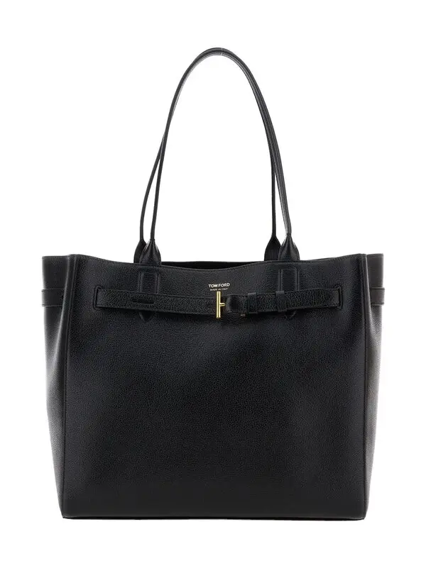 TOM FORD Full-grain Leather Tote Bag With Monogram Logo - Black