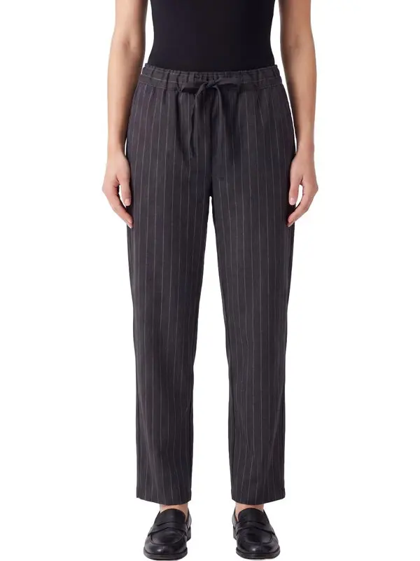 SEMICOUTURE Pinstriped Straight-leg Wool-blend Trousers With Drawstring - Grey