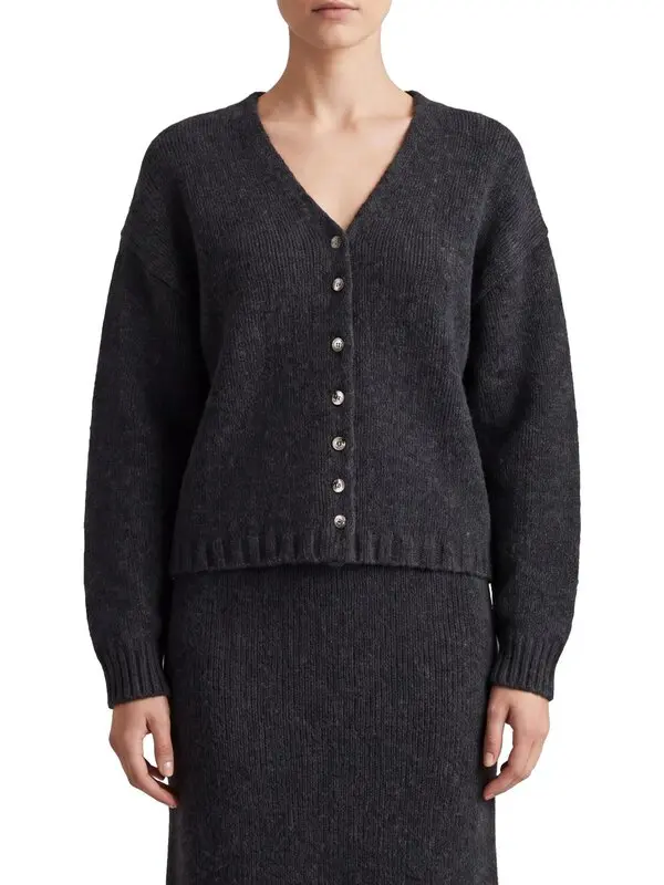 Khaite Deep V-neck Pure Cashmere Cardigan - Black