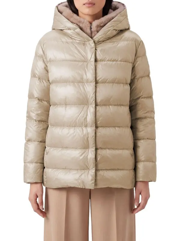 Herno Water-repellent Nylon Down Jacket With Shearling Hood - White