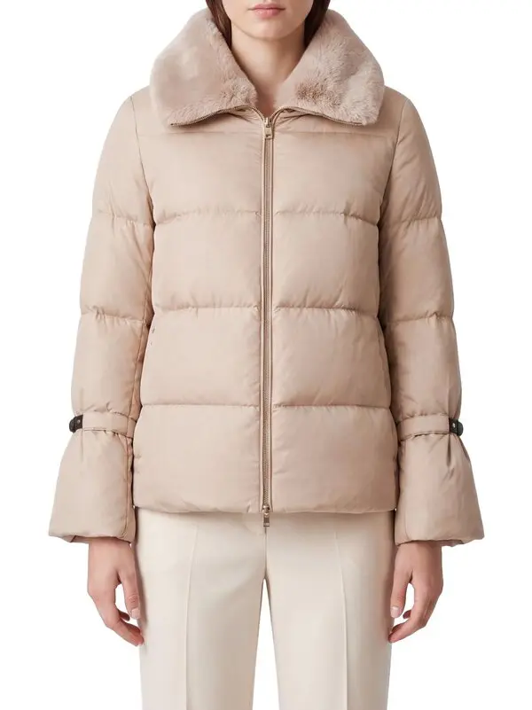 Herno Quilted Ultra-light Nylon Down Jacket With Fur Collar - Beige