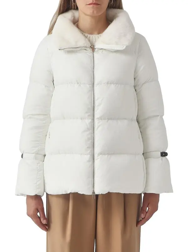 Herno Quilted Ultra-light Nylon Down Jacket With Fur Collar - White