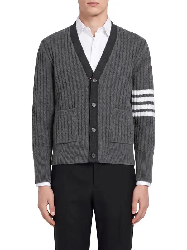 Thom Browne 4-bar V-neck Virgin Wool Cardigan - Grey