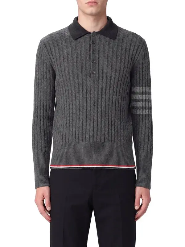 Thom Browne 4-bar Slim Fit Long-sleeved Virgin Wool Polo - Grey