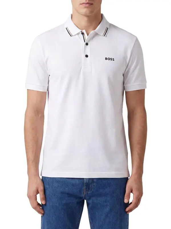 BOSS Short-sleeved Cotton Polo Shirt With Contrasting Logo - White