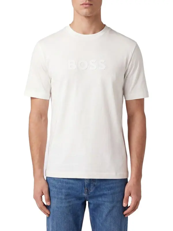BOSS Slim Fit Cotton T-shirt With Tone-on-tone Logo - White