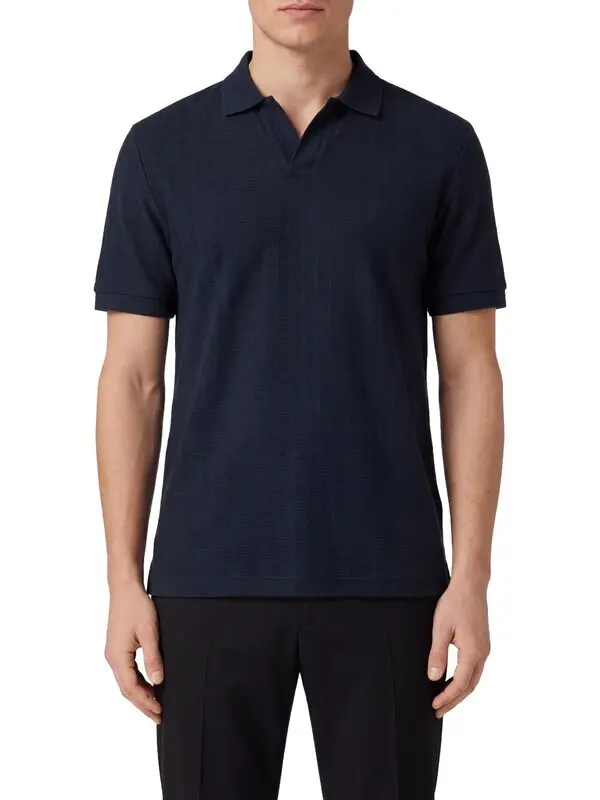 BOSS Short-sleeved Cotton Johnny Collar Polo Shirt - Blue