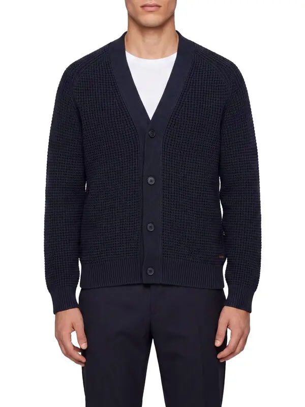 BOSS V-neck Cotton-blend Cardigan - Blue