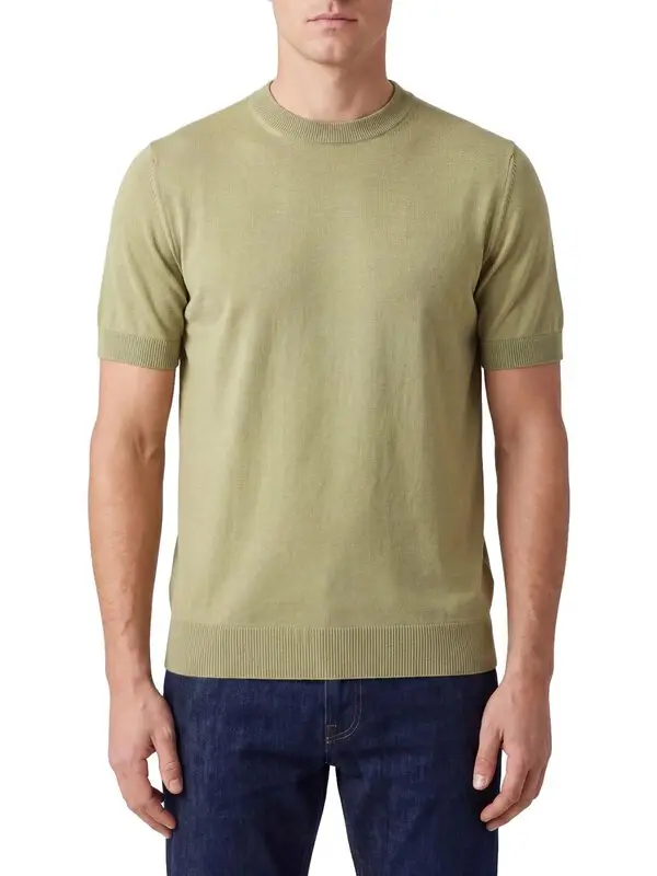BOSS Short-sleeved Crew-neck Jumper In Pure Virgin Wool - Green