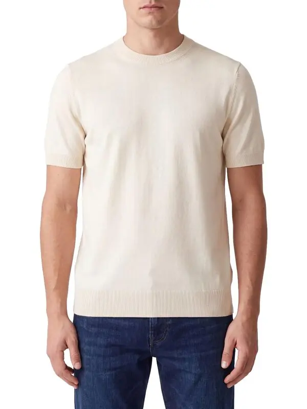 BOSS Short-sleeved Crew-neck Jumper In Pure Virgin Wool - White