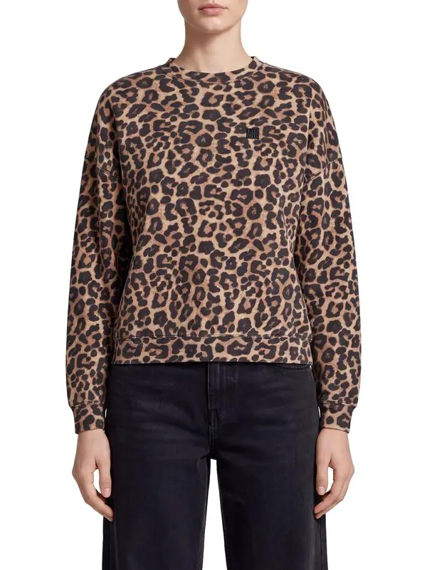 ANINE BING All-over Animal Print Cotton Crewneck Sweatshirt - Savannah