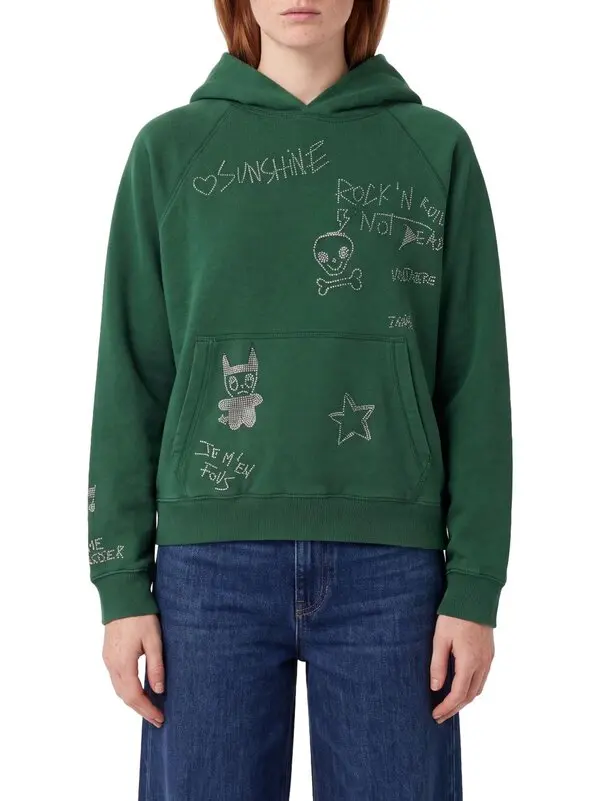 Zadig&Voltaire Oversized Cotton Hoodie With Rhinestone Logo - Green