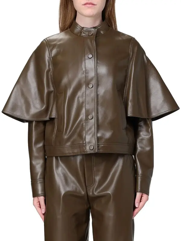 TWINSET Short Faux Leather Jacket With Mandarin Collar - Green
