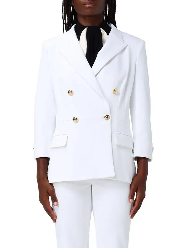 Elisabetta Franchi Slim Fit Double-breasted Crêpe Blazer With Peak Lapels - Ivory