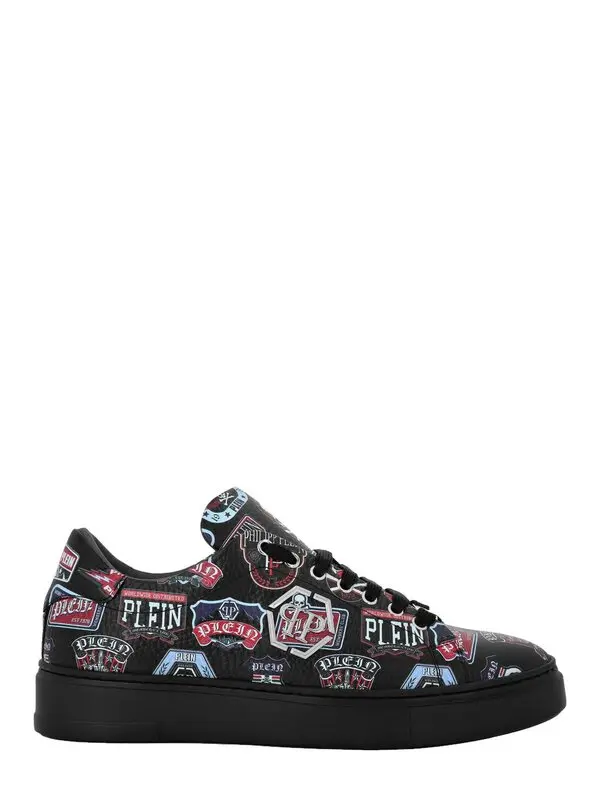 Philipp Plein Low-top Calfskin Sneakers With Graphic Print - Black