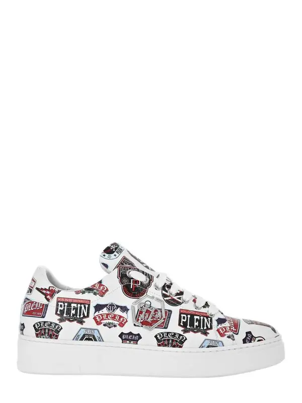 Philipp Plein Low-top Calfskin Sneakers With Graphic Print - White