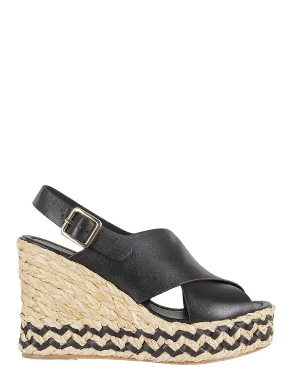 PALOMA BARCELO Leather Wedge Slingback Sandals With Woven Midsole - Black