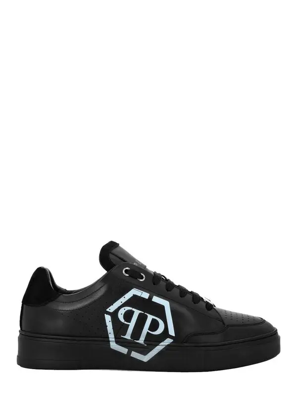 Philipp Plein Monogram Calf Leather Low-top Sneakers With Hexagon Logo - Black